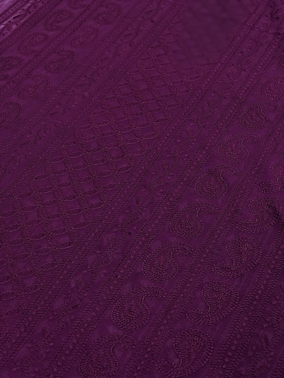 Purple Lucknowi Chikankari Fabric|Aarti Fabrics | Shop Fabrics Online