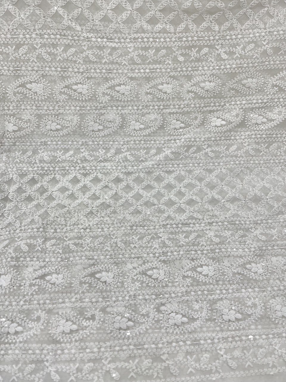 White Lucknowi Chikankari Fabric|Aarti Fabrics | Shop Fabrics Online