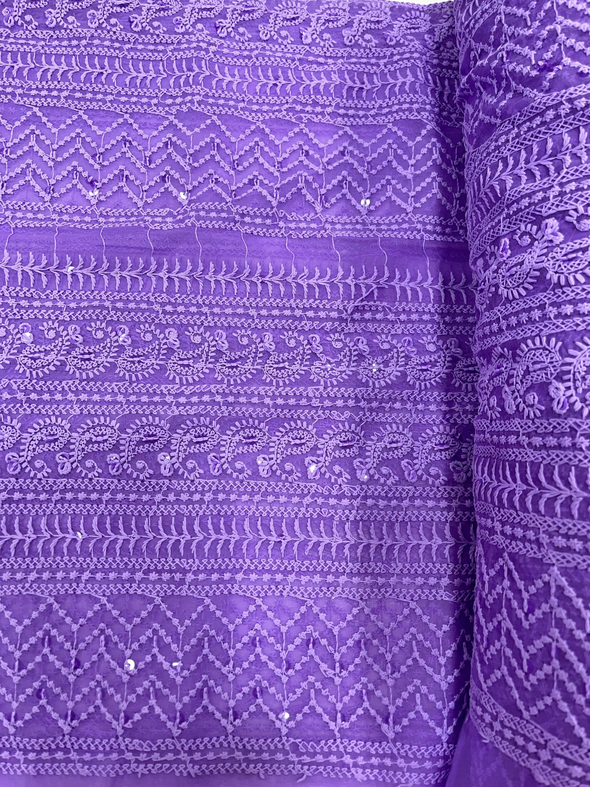 Lavender Lucknowi Chikankari Fabric|Aarti Fabrics | Shop Fabrics Online
